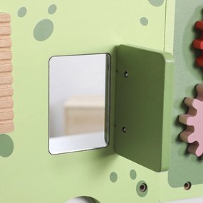 AIYAPLAY Montessori motorická deska dřevěné Busy Board dinosaurus, nástěnně montovaná s xylofonem, hodinami a ozubenými koly, zvukové tyče