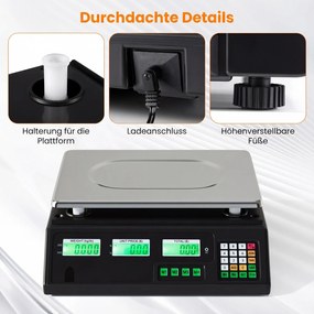 Costway 40 kg Digitální obchodní váhy Potravinové váhy s kalkulací ceny vyrobené