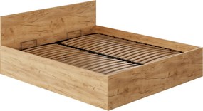 Postel s kovovým roštem a úložným prostorem, 180x200, dub craft zlatý, DOLI