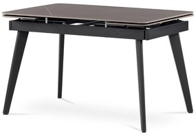 AUTRONIC Jídelní stůl 120+30+30x80 cm, keramická deska šedý mramor, kov, černý matný lak