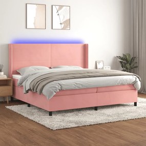 Box spring postel s matrací a LED růžová 200x200 cm samet 3139468