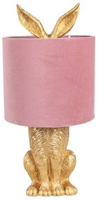Zlatá stolní lampa králík s růžovým stínidlem Konijn – 20x43 cm