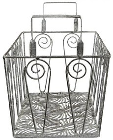 Šedý kovový košík s ornamenty a patinou Meganne – 37x20x25 cm