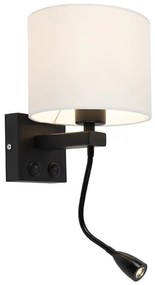 Moderní nástěnná lampa černá s bílým odstínem - Brescia