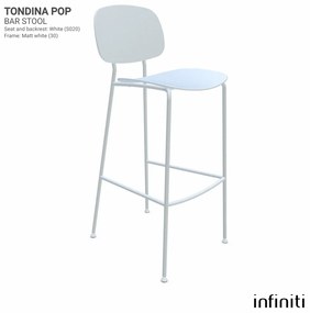 Barová židle Tondina Pop Barva kovové konstrukce: Matt white 30, Barva sedáku a opěradla z recyklovaného plastu: white IS020