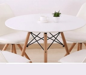 Jídelní stůl, bílá/buk, průměr 90 cm, GAMIN 2 NEW 90