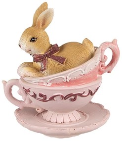 Dekorace socha králík v růžových šálcích - 9*7*9 cm