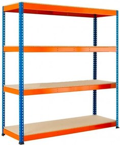 Fistar Regál 180x120x80 cm PROFESIONÁLNÍ lakovaný 4-policový, nosnost 1600 kg - MODRO-ORANŽOVÝ
