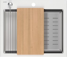 Bílý kuchyňský granitový dřez QUADRON Kurt 110 s příslušenstvím bez baterie