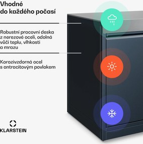 Klarstein WaldChef úložná skříňka | Pracovní deska z nerezavějící oceli | Odolná vůči povětrnostním vlivům | 90 x 90 cm
