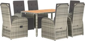 7dílný zahradní jídelní set s poduškami šedý polyratan 3157594