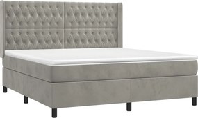 Box spring postel s matrací a LED světle šedá 180x200 cm samet 3139757