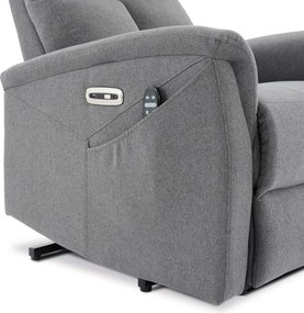 Křeslo polohovací masážní s výhřevem, 8bodová vibrační masáž, zvedací systém, USB, šedá látka (72 x 95) cm