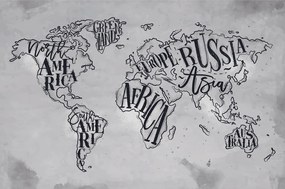 Tapeta černobílá mapa světa na vintage podkladu - 225x150 cm