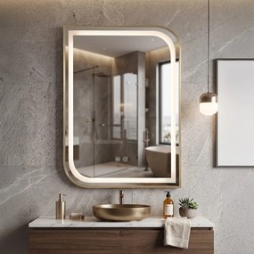 Tutumi Zrcadlo 80x60 cm s vyhříváním a regulovatelným LED osvětlením HOM-00209 kartáčovaná zlatá