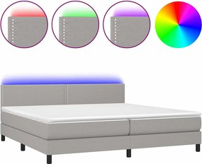 Box spring postel s matrací a LED světle šedá 200x200 cm textil 3133101