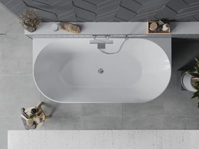 Mexen Oval Slim, volně stojící vana ke stěně 170 x 80 cm, bílá lesklá, chromový přepad, 52661708000-01