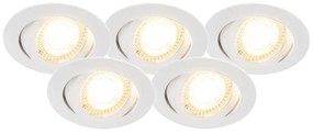 Sada 5 zapuštěných bodových světel bílá včetně LED 3stupňového stmívatelného - Mio