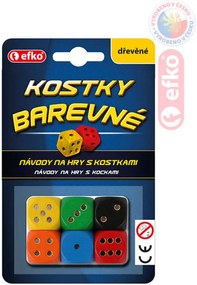 EFKO DŘEVO Hra kostky hrací barevné dřevěné set 6ks na kartě ef54544