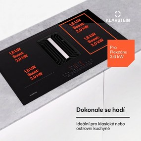 Klarstein AirJet 83, Down Air System, indukční varná deska, zabudovaná digestoř DownAir, 754 m³/h, energetická třída A++