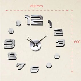 Luxusní stříbrné lesklé nalepovací hodiny na zeď MPM E01.3776.70 s lesklými číslicemi