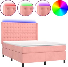 Box spring postel s matrací a LED růžová 140x200 cm samet 3139810