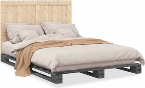 Rám postele s čelem šedý 140 x 200 cm masivní borové dřevo 3281546