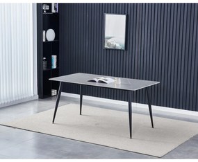 AUTRONIC Stůl jídelní 160x90x76 cm, deska slinutý kámen v imitaci matného mramoru, černé kovové nohy HT-406M GREY
