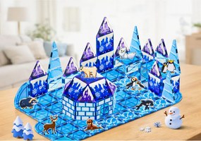 LEAN Toys Magnetické kostky – Ledová krajina – figurky zvířat – modré – 94 ks