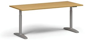 Výškově nastavitelný stůl OBOL, elektrický, 675-1325 mm, deska 1800x800 mm, šedá zaoblená podnož, buk