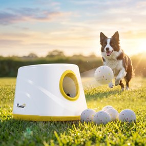 PawHut automatický vrhač míčků pro psy 6–14 m, žlutý