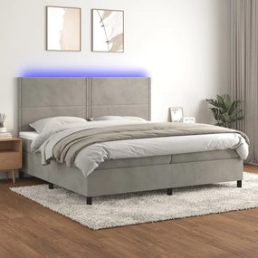 Box spring postel s matrací a LED světle šedá 200x200 cm samet,  3136083