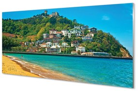 akrylový obraz Španělsko pláž horské městečko 125x50 cm