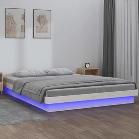 Rám postele s LED bílý 180 x 200 cm Super King masivní dřevo