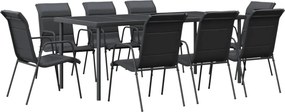 9dílný zahradní jídelní set černý ocel a textilen 3200701