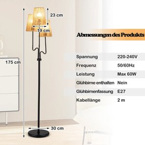 Costway Stojací lampa 175 cm 3 Stojací lampa s plamenem s kovovou základnou