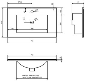 SAPHO SLIM keramické umyvadlo, nábytkové, 76x46 cm, bílá, 1601-75