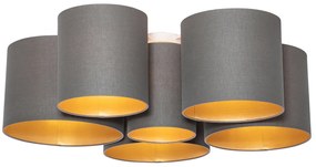 Stropní svítidlo šedé barvy se zlatým interiérem 6 světel - Multidrum