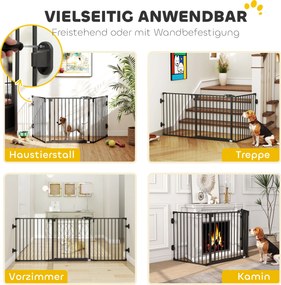 PawHut zábrana pro psy s automatickými dvířky Nastavitelná, skládací, 3 panely, 202,5x76cm| Aosom