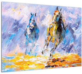 Obraz běžících koňů, olejomalba (70x50 cm)