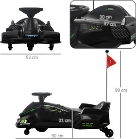 HOMCOM Dětský elektrický go-kart 12V 3-8 km/h Drift Kart s režimem driftu, pomalým startem, go-kartem s osvětlením a hudbou, bezpečnostním pásem pro …