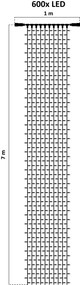 LED světelná záclona, 1x7 m, teple bílá, 600 diod, IP67