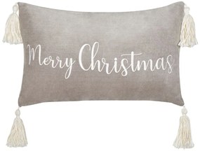 Sametový polštář se střapci vánoční motiv 30 x 50 cm šedý LITHOPS Beliani