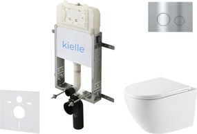 kielle Genesis New - Set předstěnové instalace, klozetu Oudee, Vortex Rimless+, sedátka softclose a tlačítka Gemini New II, lesklý chrom 30528SZ59