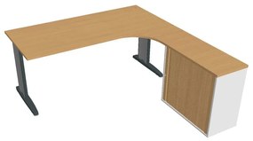 Sestava stolu a skříně levá 180 cm - Hobis Flex FE 1800 HR L Dekor stolové desky: buk, Barva nohou: černá