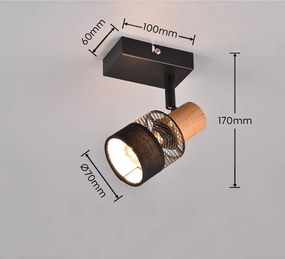 Nástěnné svítidlo v černé a přírodní barvě ø 7 cm Nandini – Trio