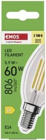 Emos lighting LED žárovka Filament svíčka / E14 / 5,9 W (60 W) / 806 lm / teplá bílá 1525731250