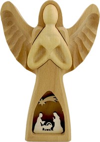 AMADEA Dřevěný anděl s vkladem - betlém, masivní dřevo, 20x13,5x3 cm