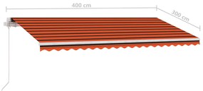 Volně stojící ručně zatahovací markýza 400x300 cm oranžovohnědá,  3069540