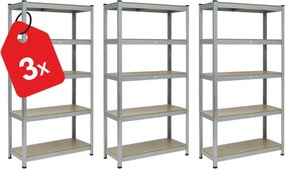 Akce 3x Regál 183x90x30 cm zinkovaný 5-policový, nosnost 100 kg, RIVET